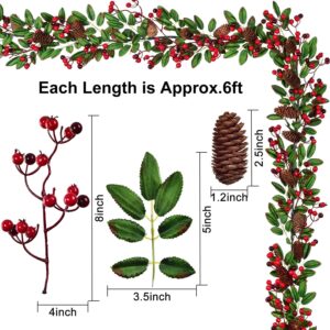 DearHouse 6FT Red Berry Christmas Garland with Pine Cone Garland Artificail Garland Indoor Outdoor Garden Gate Home Decoration for Holiday Winter New Year Decor