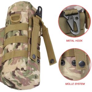 Tactical Molle Water Bottle Pouch, Multicam Military Army Molle Water Pouches Carrier Holder with Pocket for Hiking Camping Outdoor Sport Travel