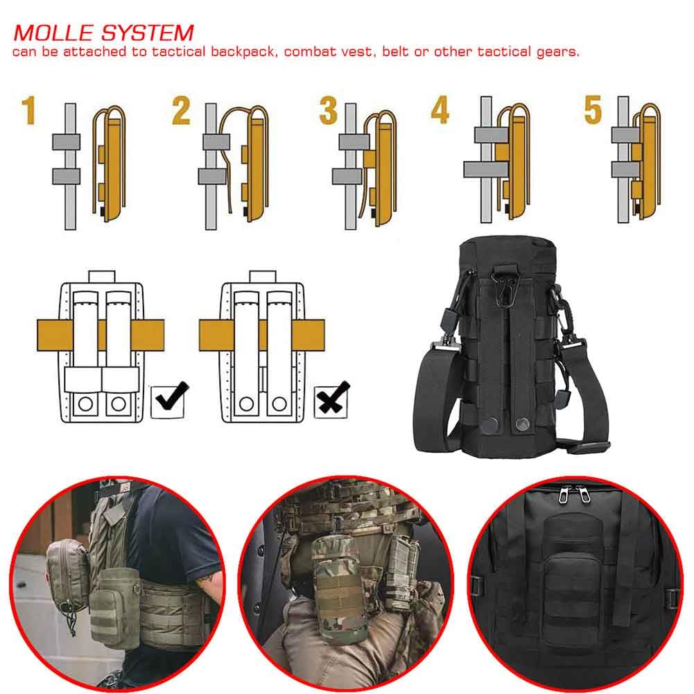 Tactical Molle Water Bottle Pouch, Multicam Military Army Molle Water Pouches Carrier Holder with Pocket for Hiking Camping Outdoor Sport Travel