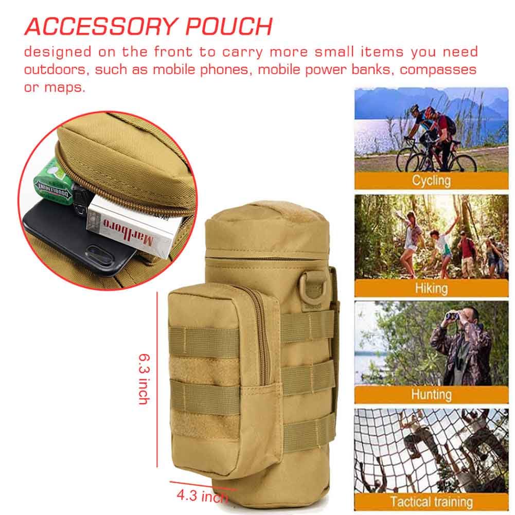 Tactical Molle Water Bottle Pouch, Multicam Military Army Molle Water Pouches Carrier Holder with Pocket for Hiking Camping Outdoor Sport Travel