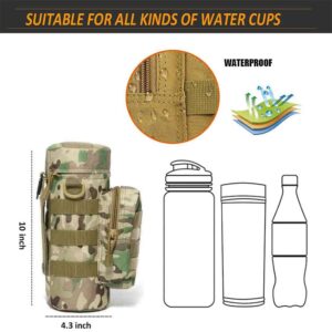 Tactical Molle Water Bottle Pouch, Multicam Military Army Molle Water Pouches Carrier Holder with Pocket for Hiking Camping Outdoor Sport Travel