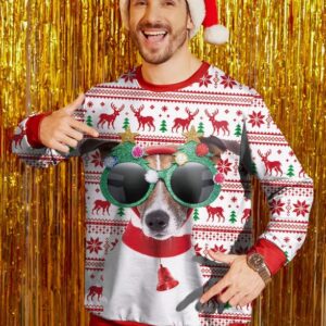 Arvilhill Christmas Mens 3D Printed Party Funny Xmas Sweater Ugly Holiday Long Sleeve Sweatshirt Sunglasses Dog L