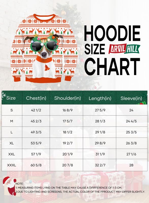 Arvilhill Christmas Mens 3D Printed Party Funny Xmas Sweater Ugly Holiday Long Sleeve Sweatshirt Sunglasses Dog L