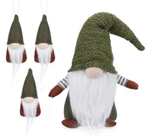 lemonfilter christmas gnome decorations 4pcs, 19inches handmade swedish tomte santa gnomeswith 3pcs mini scandinavian santa elf table ornaments, hanging christmas tree decorations home decor (green)