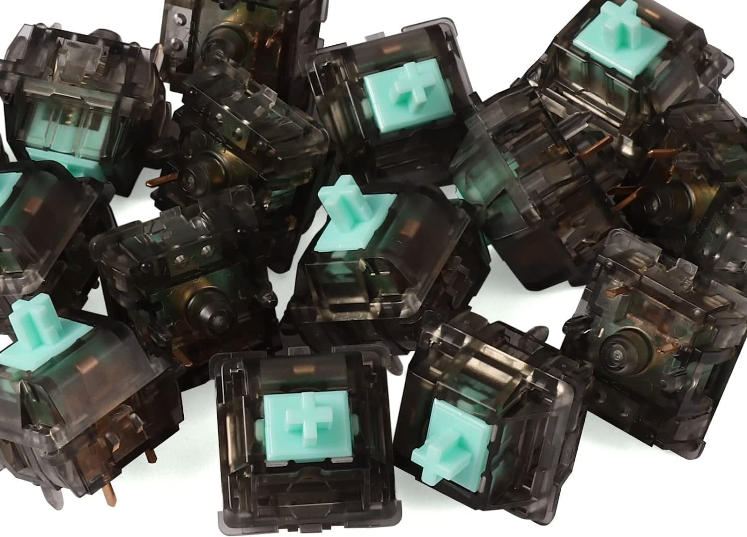 ZugGear Linear Switches 62g Translucent Smokey Aqua Teal Switch with Gold-Plated Spring Smooth Creamy Green Stem 5 Pins Linear Keyswitch (DUROCK L2 Smokey 62g, 20pcs)