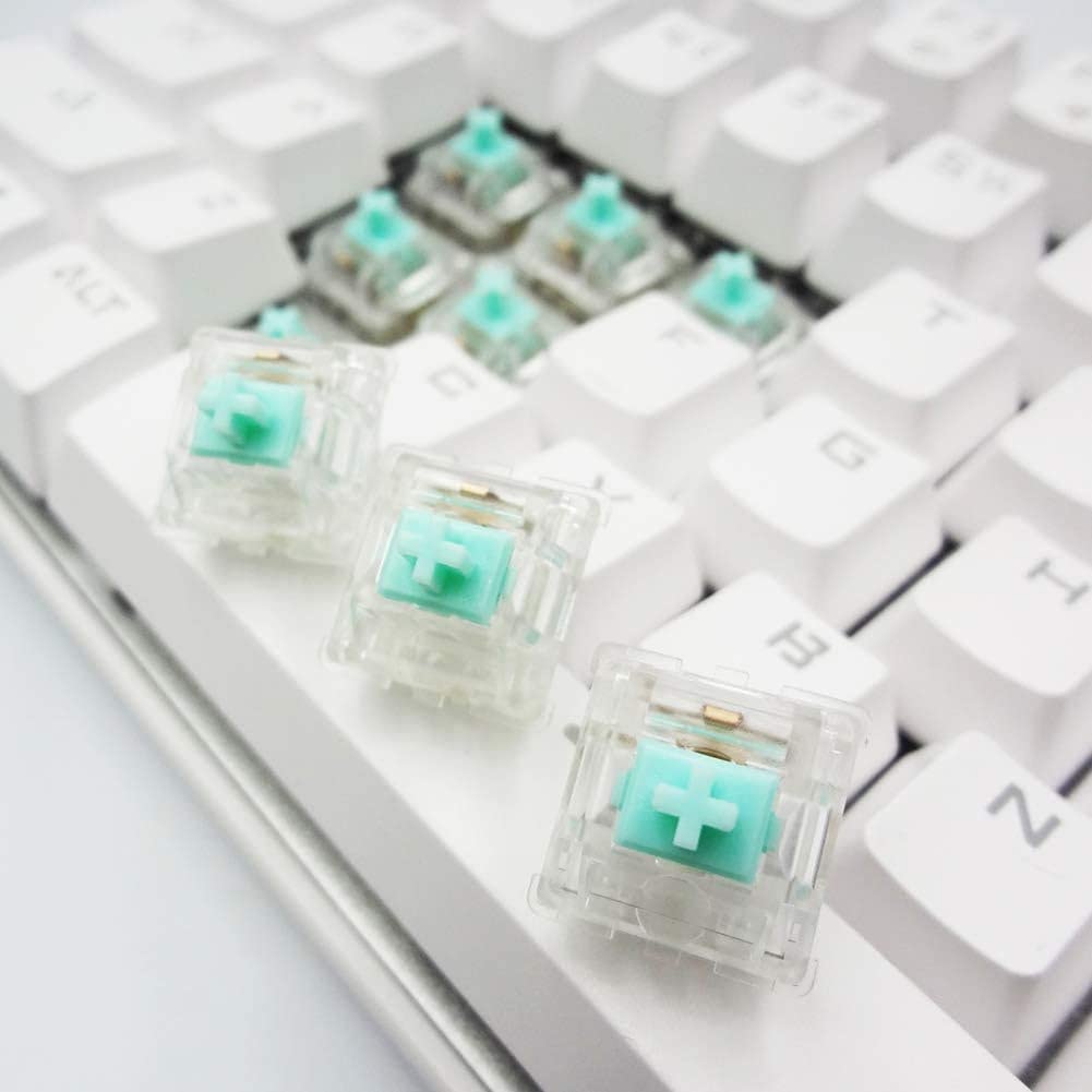 ZugGear Linear Switches 62g Transparent Aqua Teal Switch with Gold-Plated Spring Smooth Creamy Green Stem 5 Pins Linear Keyswitch (DUROCK L2 Clear, 20pcs)