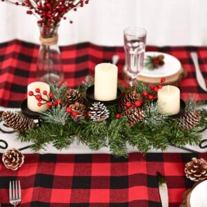 DearHouse Christmas Candle Holder Centerpiece, Pine Cones and Red Berry Table Centerpiece with 3 Candle Holders Table Accent Centerpiece for Festival Home Decoration 20" x 10" x 6"(L x W x H)