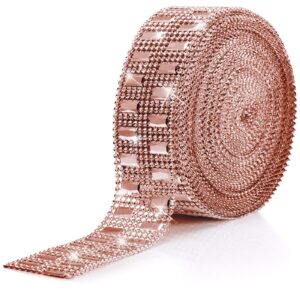 10 yards bling wrap ribbon rhinestone diamond ribbon rose gold bling wrap acrylic wrap mesh for wedding cakes birthday decorations, baby shower and craft project (rose gold,2 row)