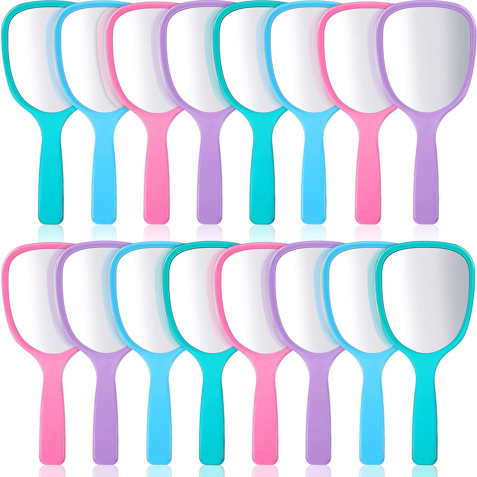 16 Pieces Hand Handheld Mirror with Handle Plastic Travel Makeup Handheld Cosmetic Mirror, Portable Vanity Mirror for Travel, Camping, Home, 3.15 Inch Wide, 7.09 Inch Long（Blue, Green, Pink, Purple