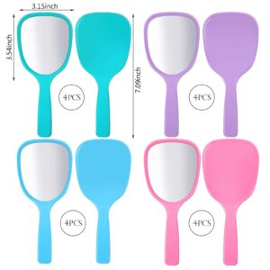 16 Pieces Hand Handheld Mirror with Handle Plastic Travel Makeup Handheld Cosmetic Mirror, Portable Vanity Mirror for Travel, Camping, Home, 3.15 Inch Wide, 7.09 Inch Long（Blue, Green, Pink, Purple