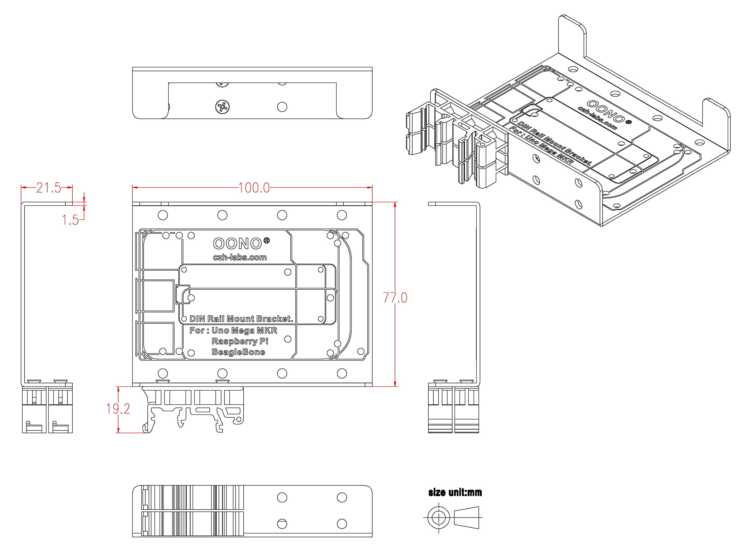 DIN Rail Mount Bracket for Raspberry Pi 1A+ 1B+ 2B 3B 3B+ 4B Zero Arduino Uno Mega Mkr BeagleBone Black