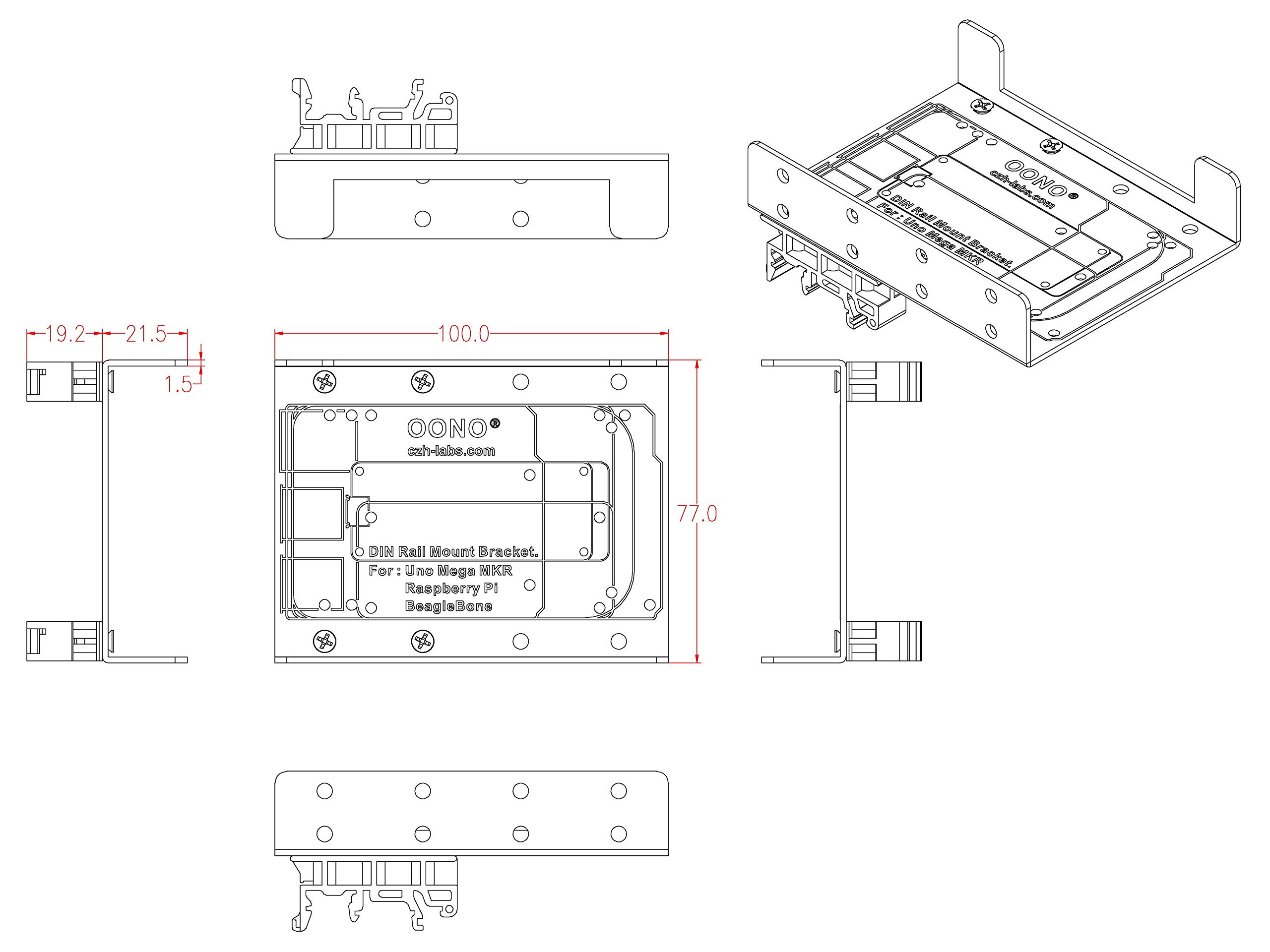 DIN Rail Mount Bracket for Raspberry Pi 1A+ 1B+ 2B 3B 3B+ 4B Zero Arduino Uno Mega Mkr BeagleBone Black