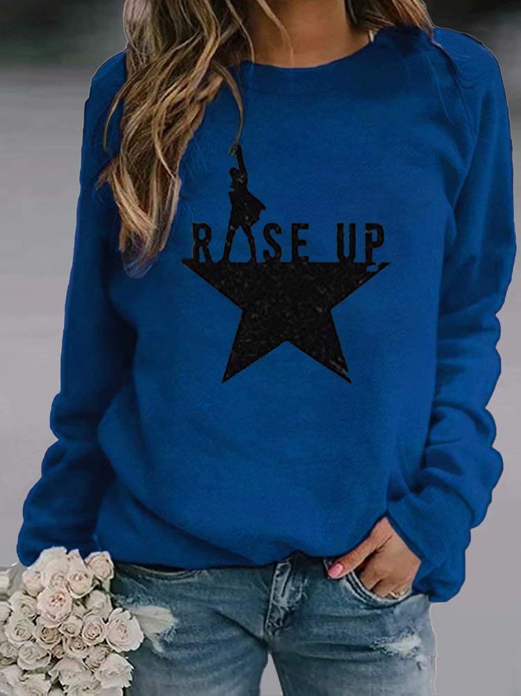 Kotiera Women Casual Loose Crewneck Sweatshirt - Long Sleeve Rise Up Tee Overcoming Hope Hamilton T-Shirt Blue L