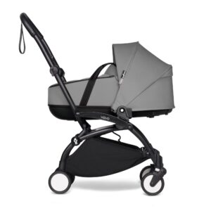 babyzen yoyo2 black frame + grey bassinet - includes thick double mattress, ventilated shell & canopy