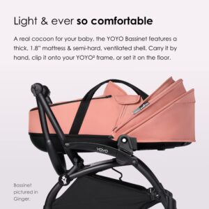 Babyzen YOYO2 Black Frame + Grey Bassinet - Includes Thick Double Mattress, Ventilated Shell & Canopy