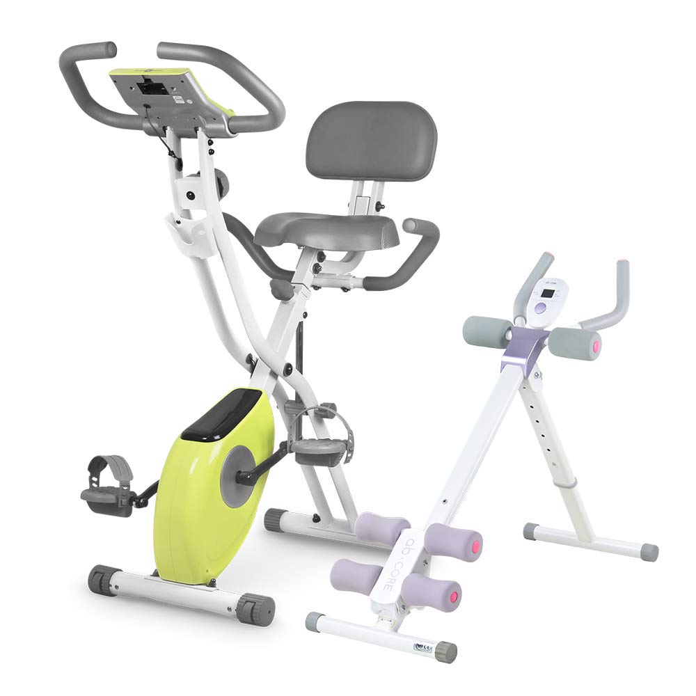 leikefitness Folding Exercise Bike 2200(YELLOW) and Adjustable Ab Trainer 9300(PURPLE) Bundle