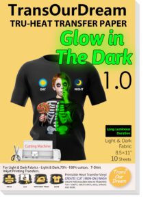 transourdream heat transfer paper for dark t shirts (10 sheets, 8.5x11'') glow in the dark iron on transfers paper printable heat transfer vinyl for inkjet printer