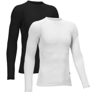 TELALEO 2 Pack Boys' Girls' Compression Shirts Youth Long Sleeve Undershirt Sports Performance Moisture Wicking Baselayer 2 Pack Black White M