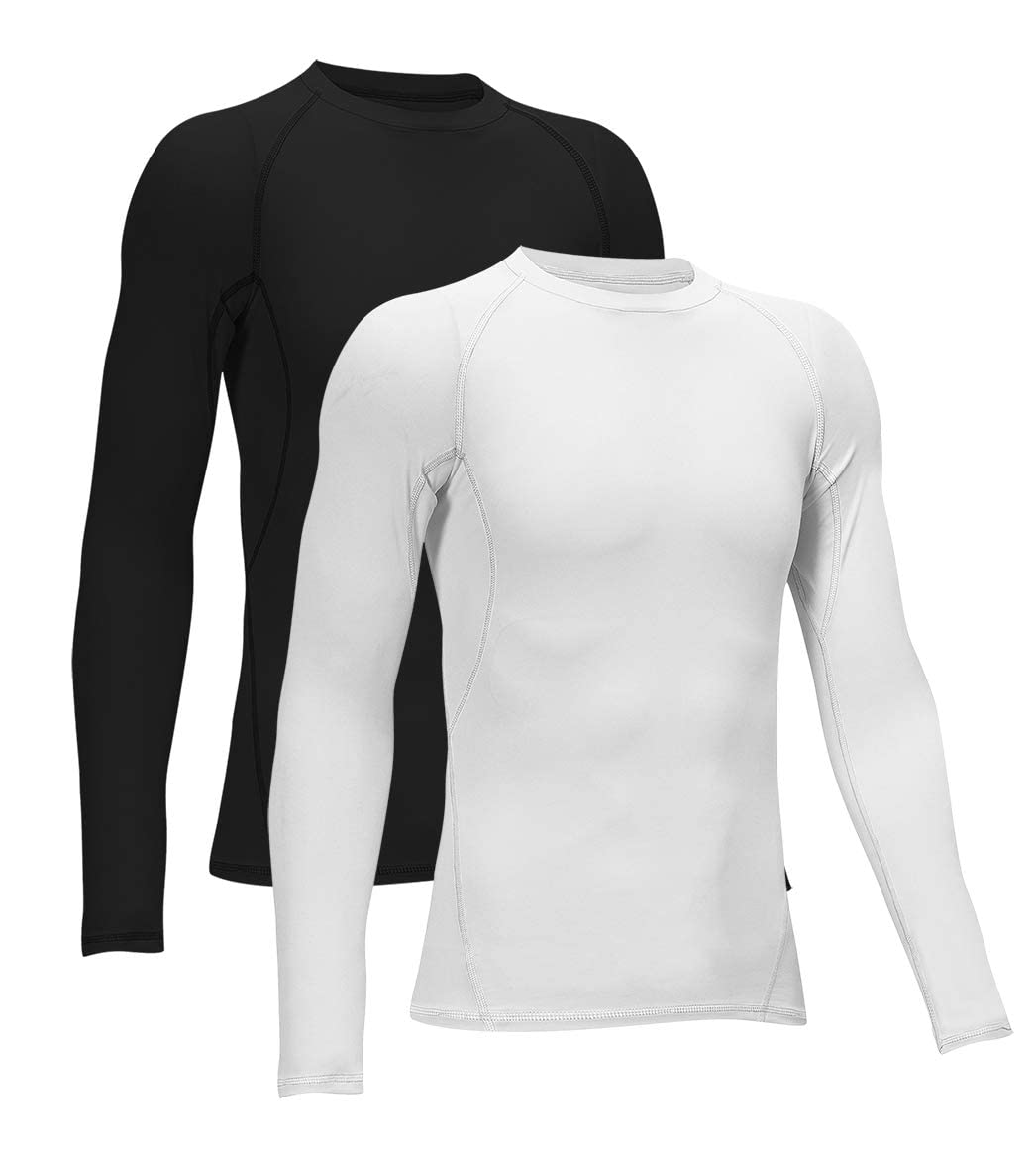 TELALEO 2 Pack Boys' Girls' Compression Shirts Youth Long Sleeve Undershirt Sports Performance Moisture Wicking Baselayer 2 Pack Black White M