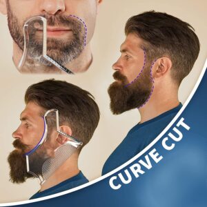 2PCS Men's Beard Shaping Tool Template, Beard Guide Shaper with Inbuilt Comb, Multi-liner Edges Shave for Curve/Straight/Neckline/Goatee/Sideburns (Clear-2pcs)