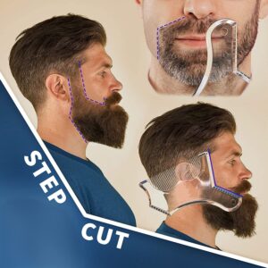 2PCS Men's Beard Shaping Tool Template, Beard Guide Shaper with Inbuilt Comb, Multi-liner Edges Shave for Curve/Straight/Neckline/Goatee/Sideburns (Clear-2pcs)