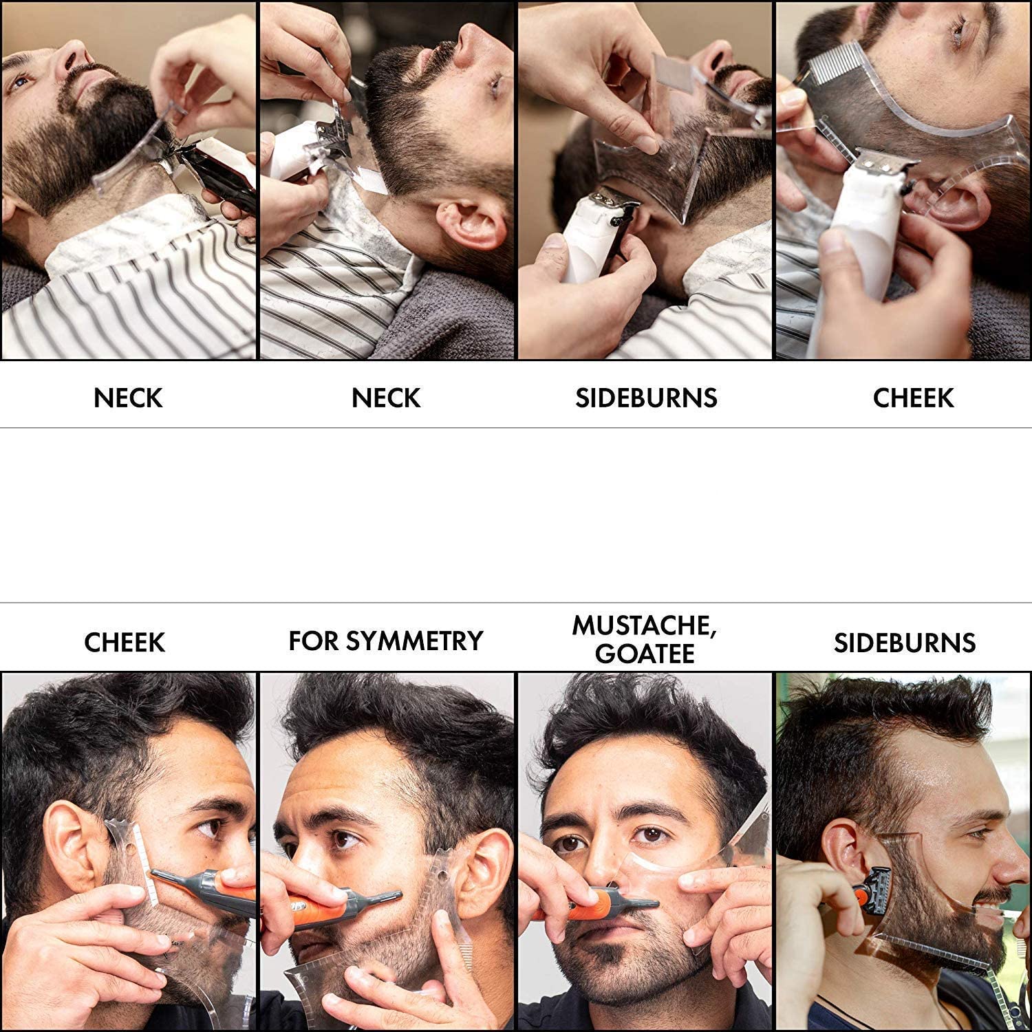 2PCS Men's Beard Shaping Tool Template, Beard Guide Shaper with Inbuilt Comb, Multi-liner Edges Shave for Curve/Straight/Neckline/Goatee/Sideburns (Clear-2pcs)