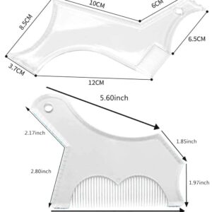 2PCS Men's Beard Shaping Tool Template, Beard Guide Shaper with Inbuilt Comb, Multi-liner Edges Shave for Curve/Straight/Neckline/Goatee/Sideburns (Clear-2pcs)