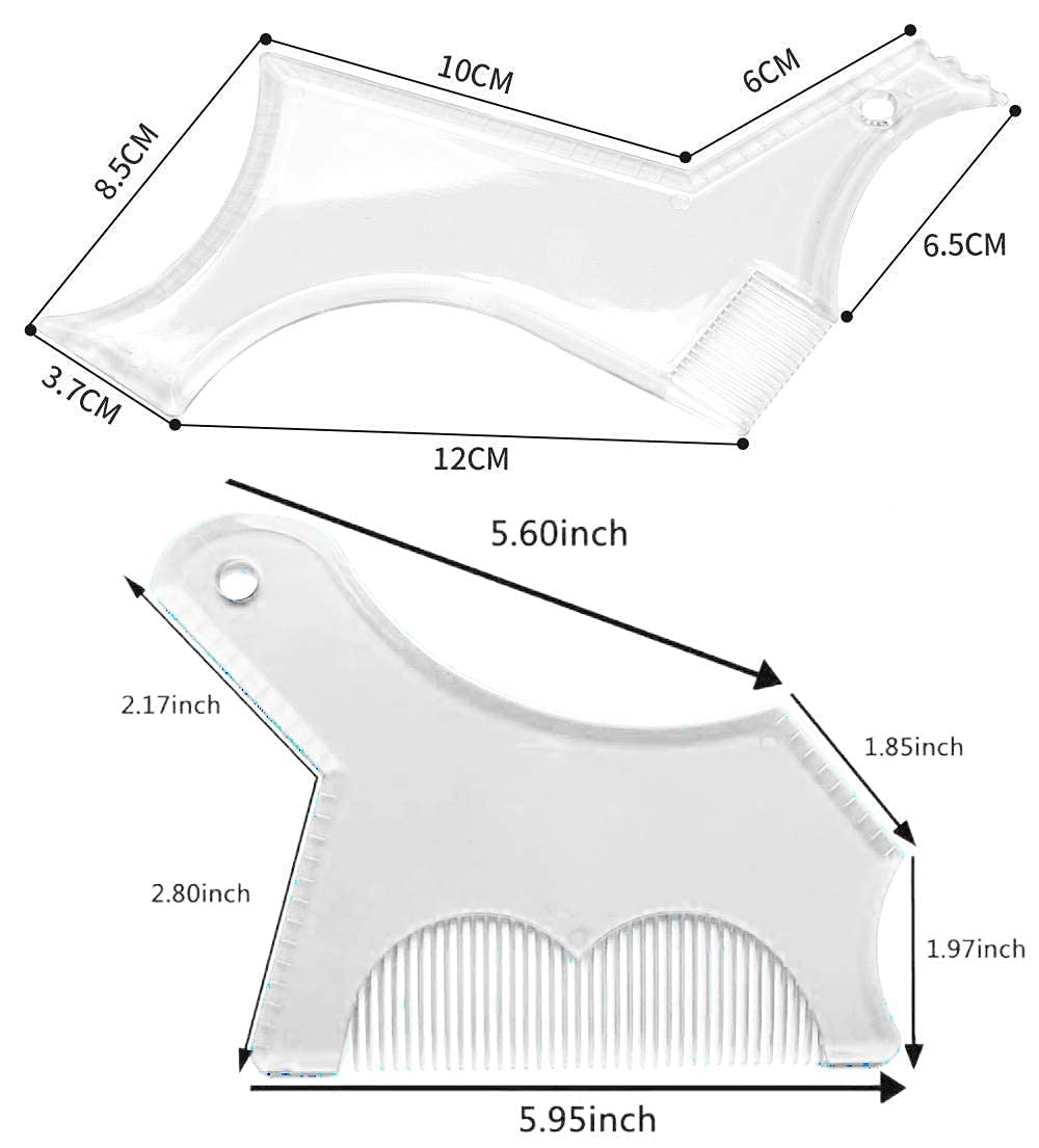 2PCS Men's Beard Shaping Tool Template, Beard Guide Shaper with Inbuilt Comb, Multi-liner Edges Shave for Curve/Straight/Neckline/Goatee/Sideburns (Clear-2pcs)