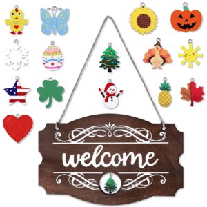 jetec welcome door sign christmas decor fall sign seasonal front door rustic wood welcome sign wall hanging porch easter interchangeable 14 x 9 inch