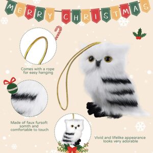 SYLOTS Owl White Black Furry Christmas Ornament Decoration, Set of 5 Bird Figurine Artificial Feathered Owl Cute Owl Model Christmas Tree Decor Home Garden Fairy Desktop Decoration H7cm/2.75Inch