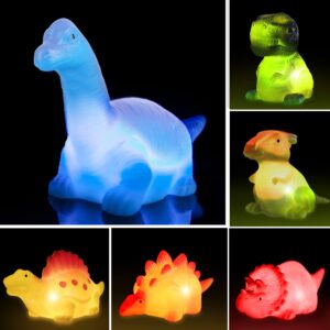 aildysee dinosaur bath toys, 6 packs light up floating rubber toys for baby children toddler,pool water bathtub shower toys for kids preschool in holiday christmas birthday