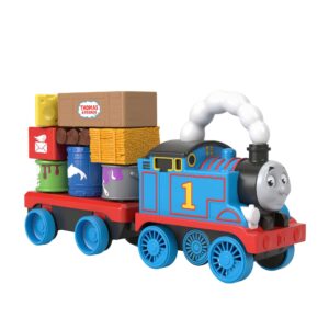 thomas & friends wobble cargo stacker train, push-along engine with stacking blocks for toddlers and kids ages 2 years and up