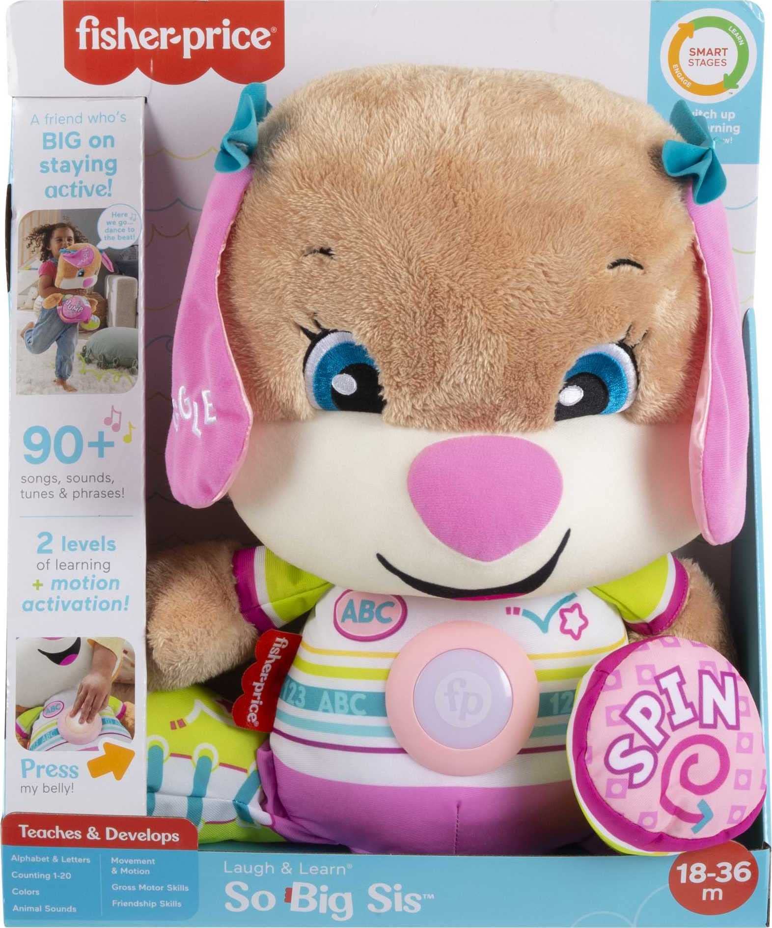 Fisher-Price Laugh & Learn Toddler Learning Toy So Big Sis Musical Plush Puppy with Smart Stages Content for Ages 18+ Months