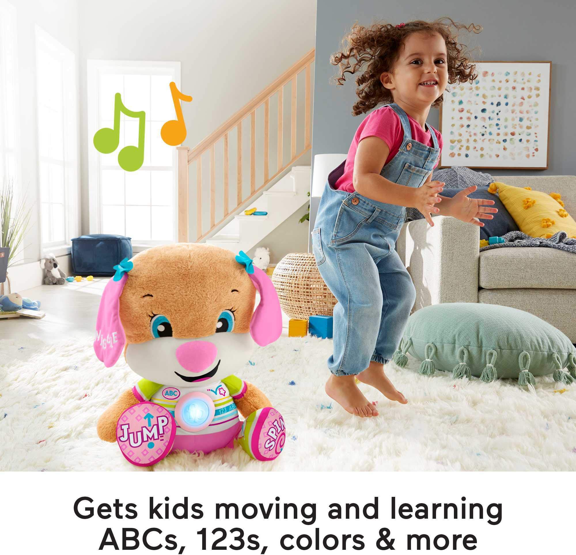 Fisher-Price Laugh & Learn Toddler Learning Toy So Big Sis Musical Plush Puppy with Smart Stages Content for Ages 18+ Months