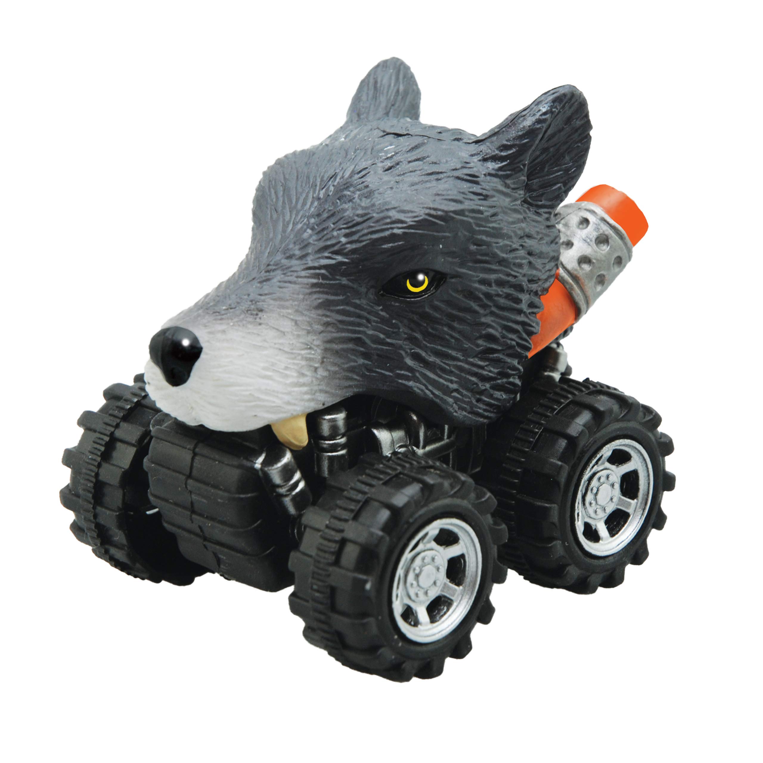 Wild Zoomies - Wolf from Deluxebase. Friction powered monster truck toys with cool animal riders, great car toys and Wolf toys for boys and girls