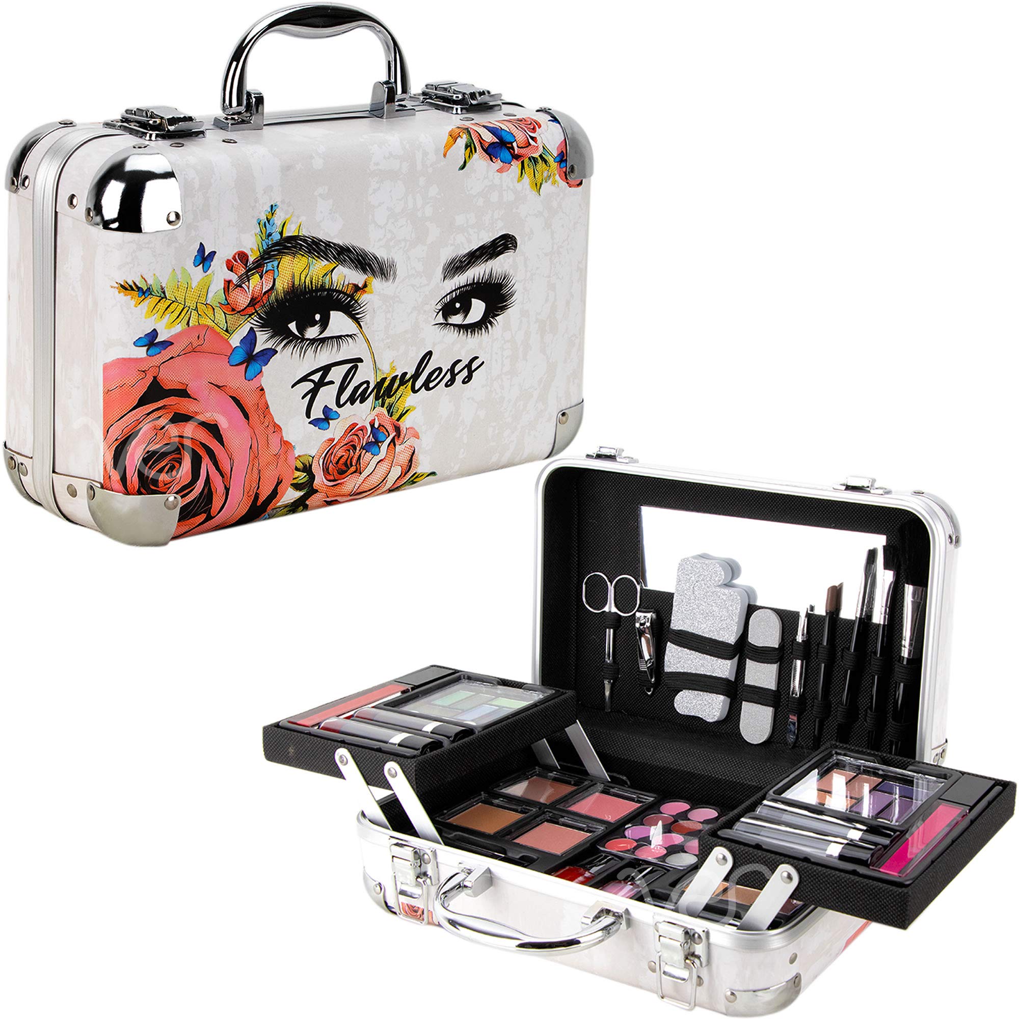 Ver Beauty Makeup Box with Makeup Included – Makeup Train Case with Travel Makeup Mirror – Professional Makeup Case Organizer with 2 trays – Perfect Cosmetic Organizer and Makeup Gift Set for Women