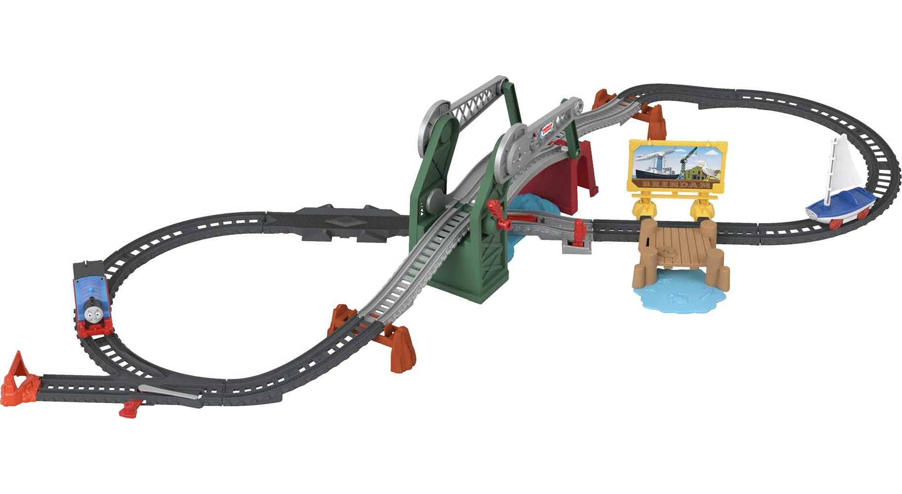 Thomas & Friends Bridge Lift Thomas & Skiff train set with motorized engine and toy boat for preschool kids ages 3 years and up