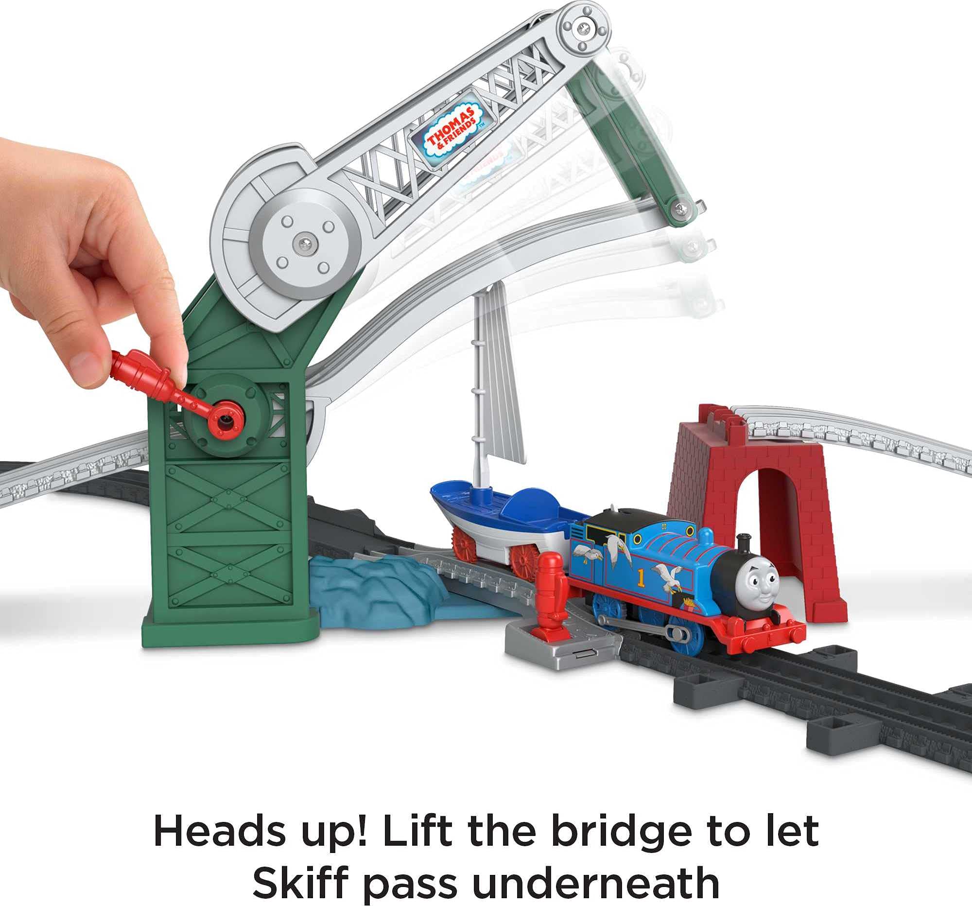 Thomas & Friends Bridge Lift Thomas & Skiff train set with motorized engine and toy boat for preschool kids ages 3 years and up