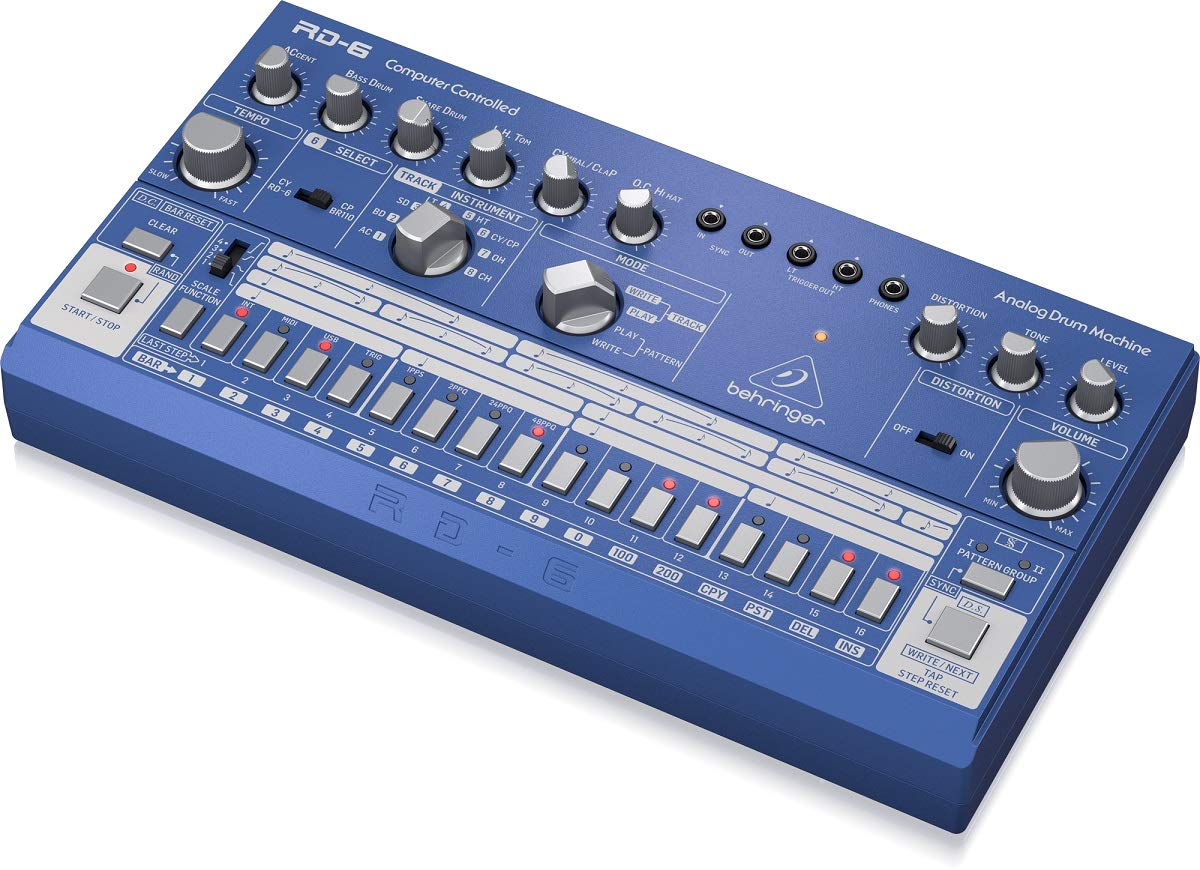 Behringer RHYTHM DESIGNER RD-6-BU Analog Drum Machine with 8 Drum Sounds, 64 Step Sequencer and Distortion Effects