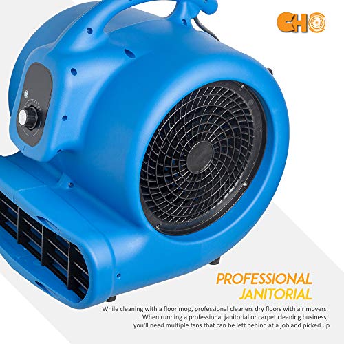 cho Air Mover Durable Lightweight Carpet Dryer Utility Blower Floor Fan for Janitorial Cleaner Home Commercial (Blue, 1/2 HP)