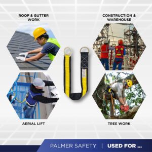 Palmer Safety Fall Protection Safety 4' Cross Arm Strap I 3” Wide Pass-through with Large D-Ring and Small D-Ring I ANSI OSHA Anchorage Sling Compliant Fall Arrest System