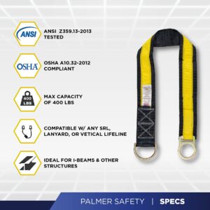 Palmer Safety Fall Protection Safety 4' Cross Arm Strap I 3” Wide Pass-through with Large D-Ring and Small D-Ring I ANSI OSHA Anchorage Sling Compliant Fall Arrest System