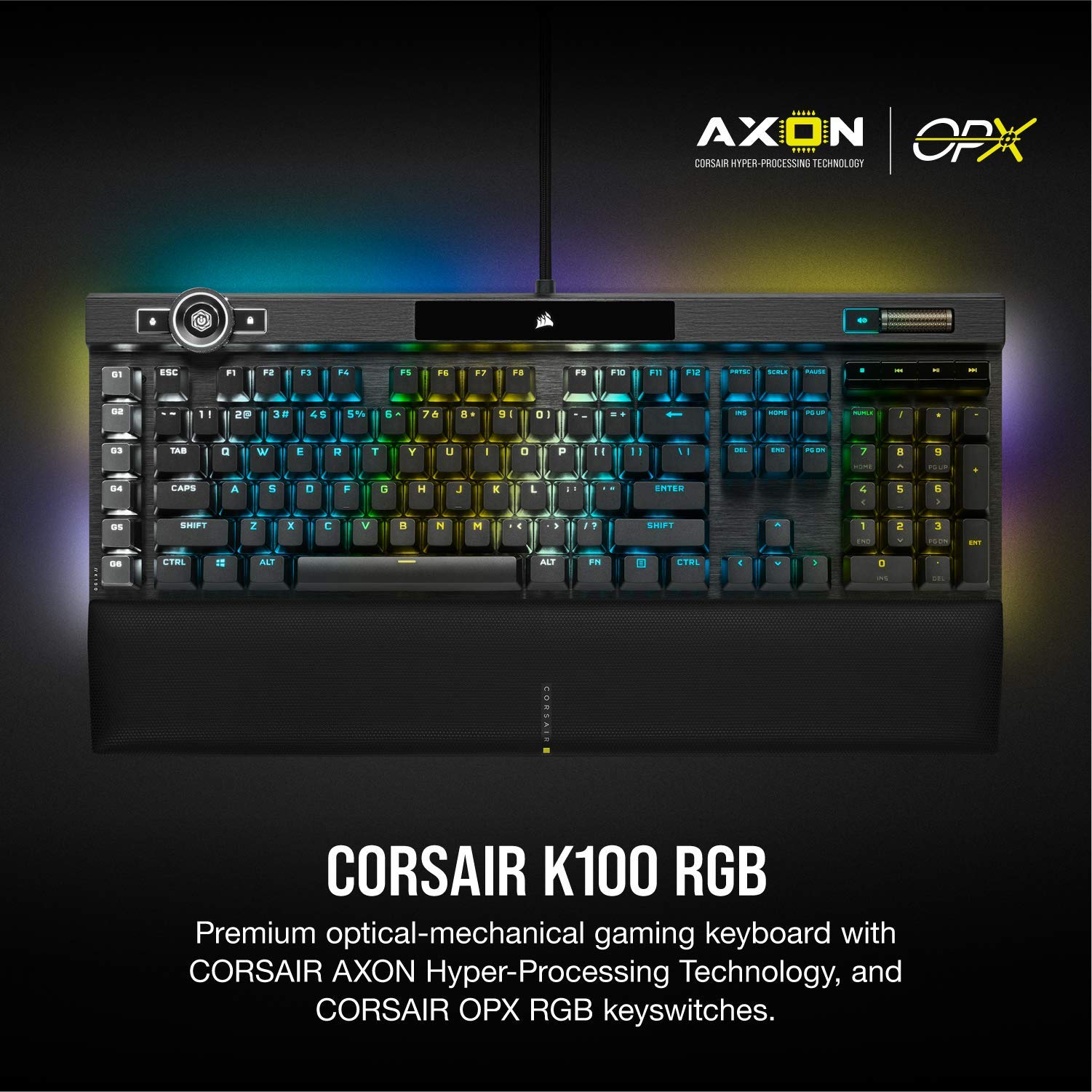 Corsair K100 RGB Optical-Mechanical Wired Gaming Keyboard - OPX Switches - PBT Double-Shot Keycaps - Elgato Stream Deck and iCUE Compatible - QWERTY NA Layout - Black