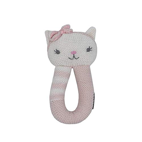 Living Textiles Baby Knitted Toy Rattle - Ava Cat - Premium 100% Cotton Super Cute Soft & Fun Stuffed Animal Toy Rattle | for Infant,Newborn,Nursery,Stuff,Knit,Gift,Shower,Girl