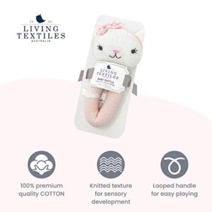 Living Textiles Baby Knitted Toy Rattle - Ava Cat - Premium 100% Cotton Super Cute Soft & Fun Stuffed Animal Toy Rattle | for Infant,Newborn,Nursery,Stuff,Knit,Gift,Shower,Girl