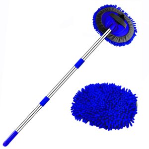 willingheart 47.5" car wash brush mop cleaning tool with long handle kit for washing detailing cars truck, suv, rv, trailer, boat 2 in 1 chenille microfiber sponge duster not hurt paint scratch free