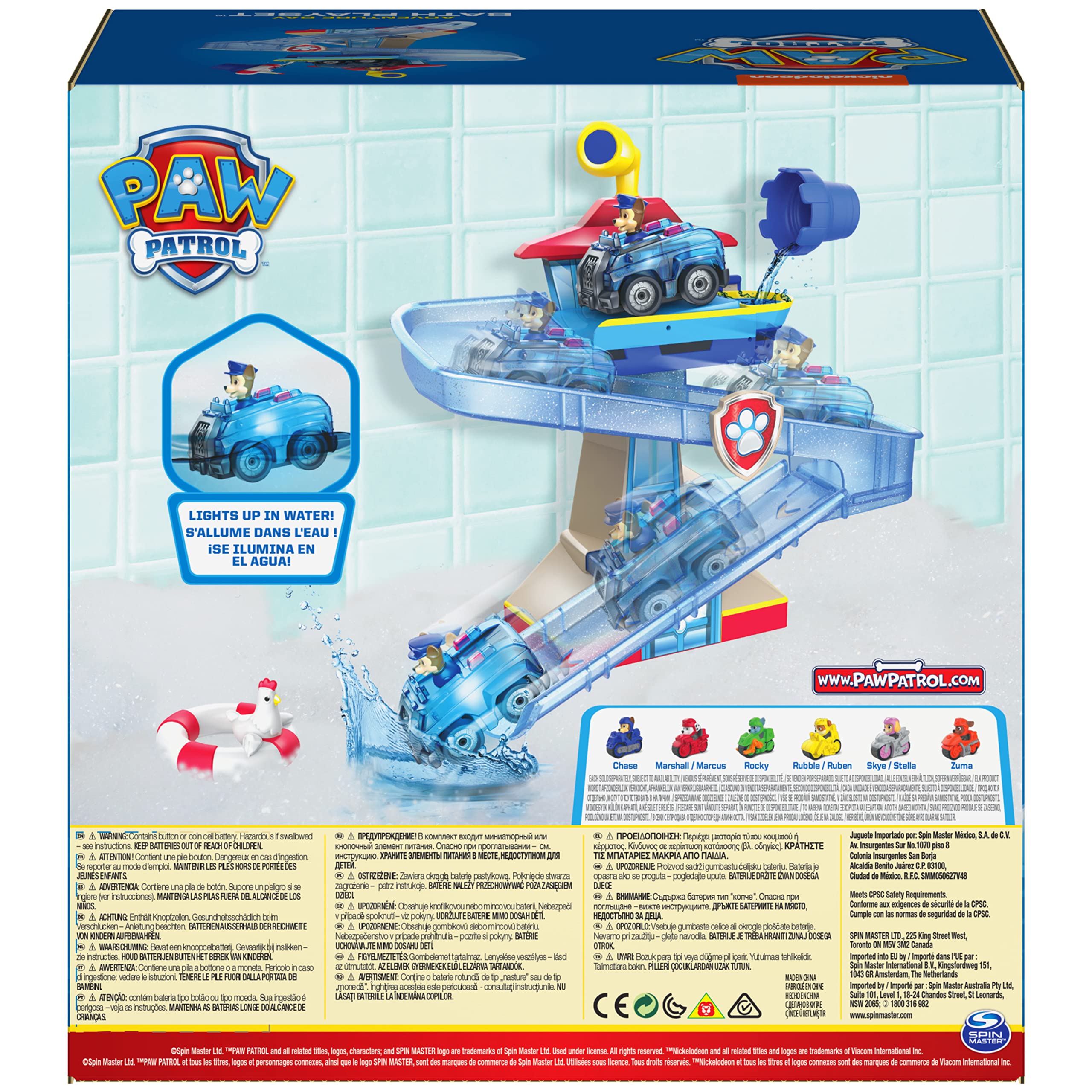 Paw Patrol, Adventure Bay Bath Playset with Light-up Chase Vehicle, Bath Toy for Kids Aged 3 and up