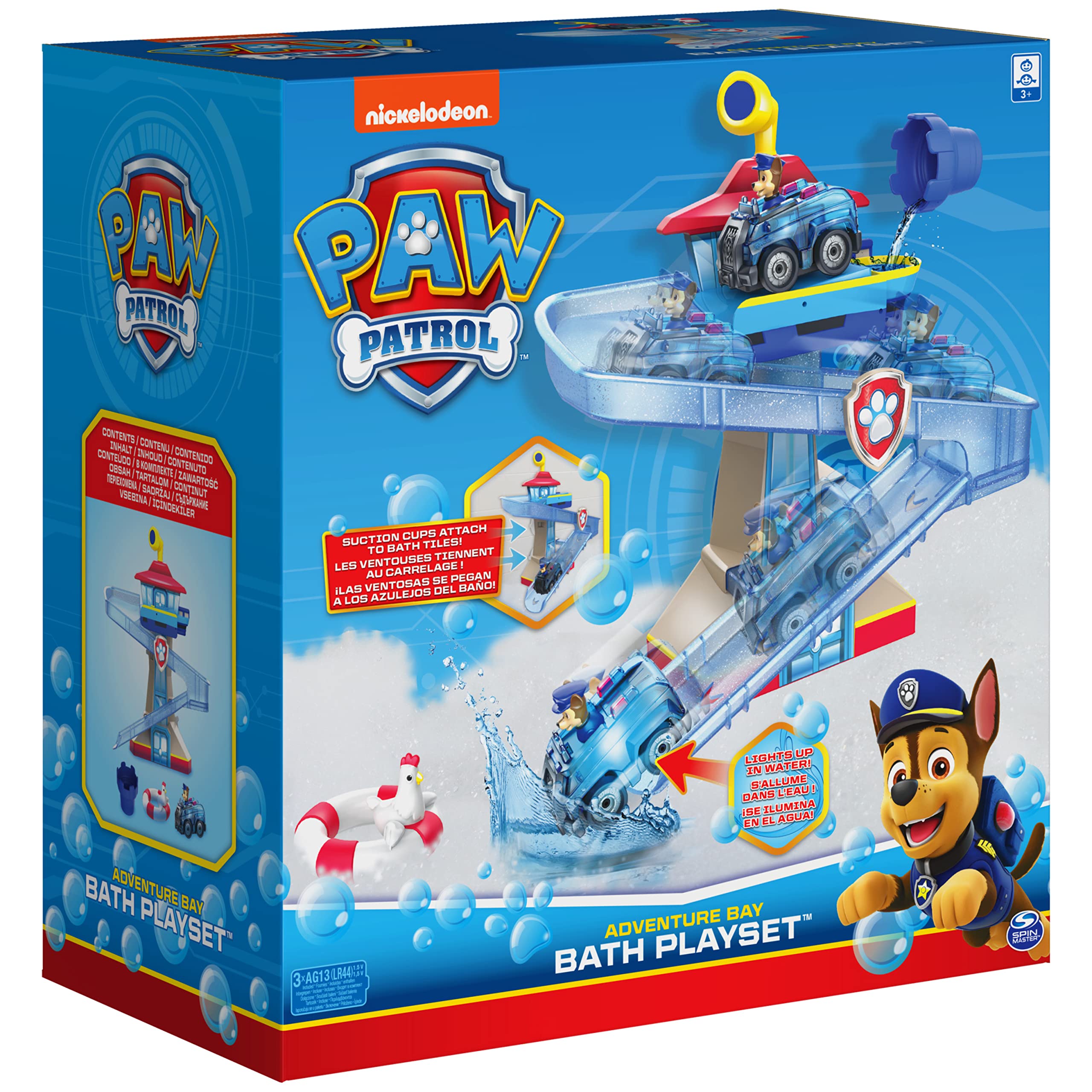 Paw Patrol, Adventure Bay Bath Playset with Light-up Chase Vehicle, Bath Toy for Kids Aged 3 and up