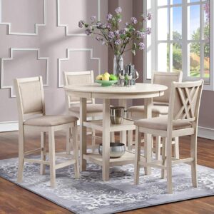 New Classic Furniture Amy 5-Piece Counter Dining Table Set, Beige and Brown