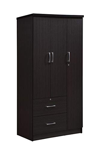 Hodedah 3-Door 2-Drawers, 3-Shelves in Chocolate Bedroom Armoires, 21"D x 36"W x 72"H